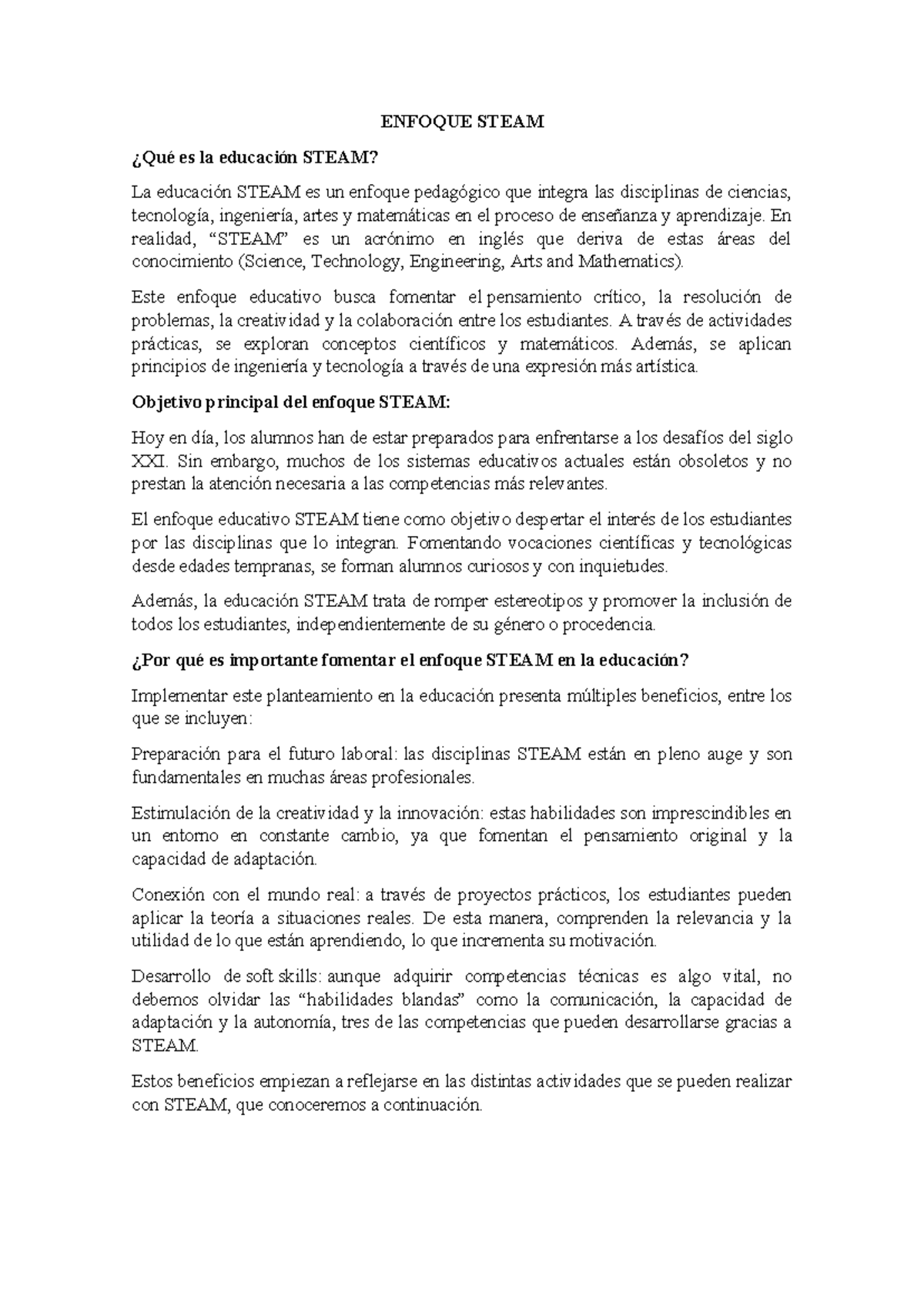 Enfoque Steam - GLOSARIO - ENFOQUE STEAM ¿Qué es la educación STEAM? La ...