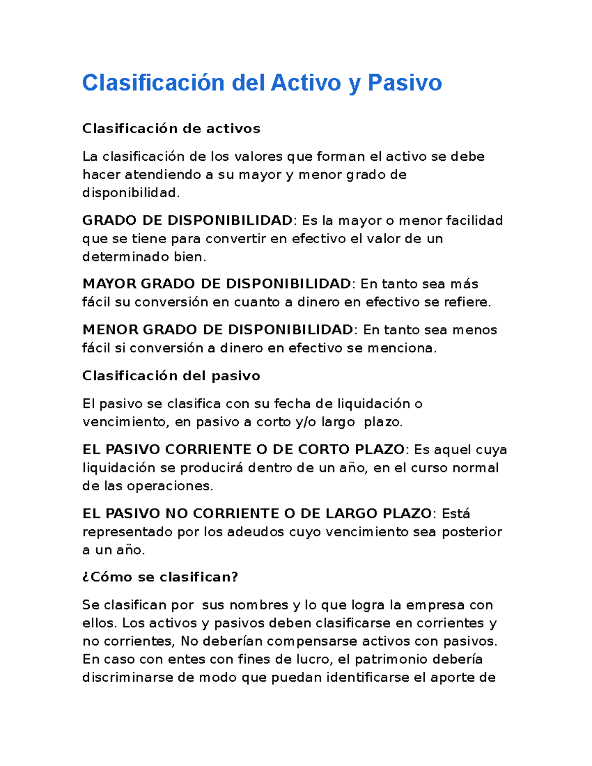 Clasificación del Activo y Pasivo actividad 2 - Clasificación del Activo y Pasivo Clasificación ...