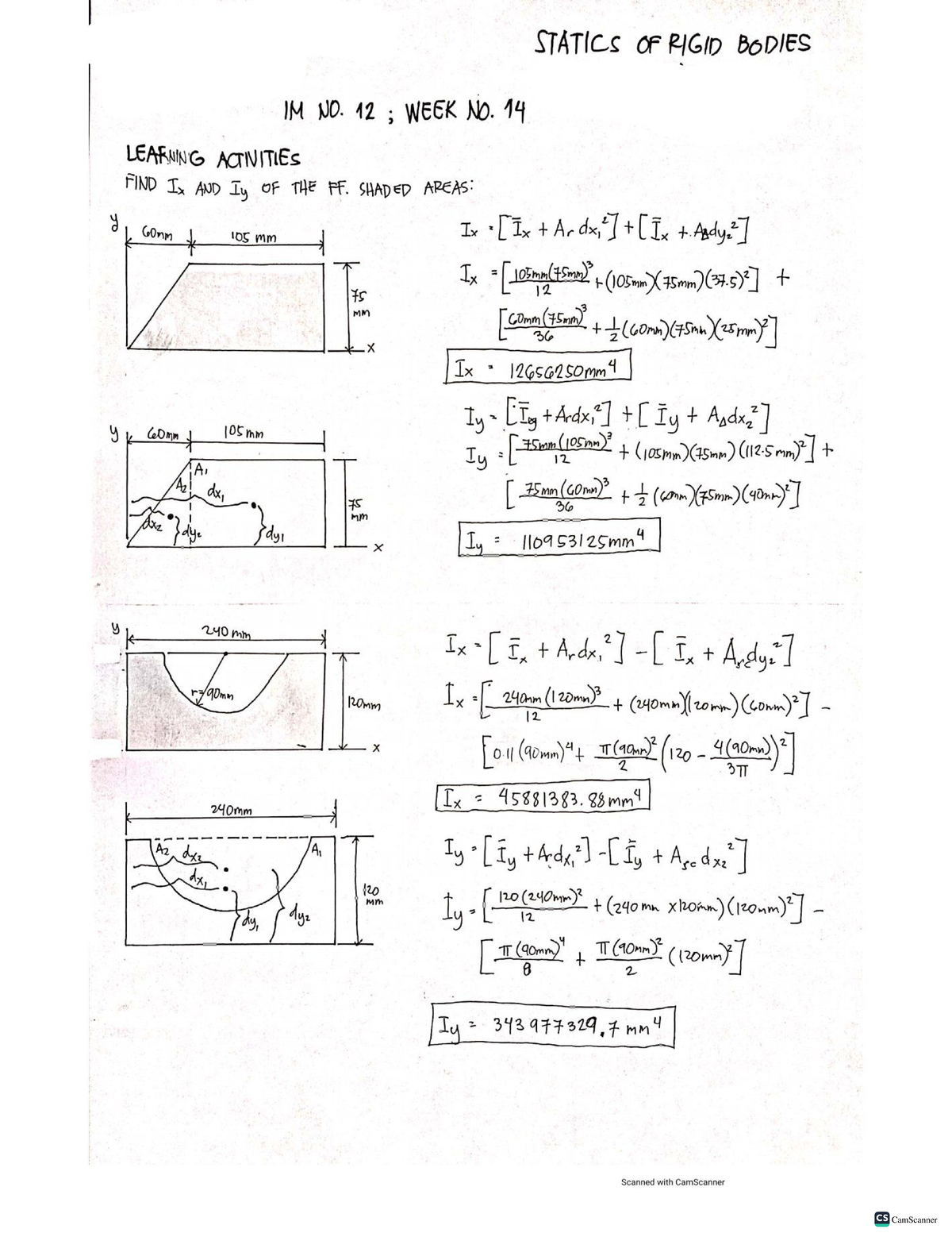 Statics of Rigid Bodies - Week 14 Learning Activities - Mechanical Engineering - CamScanner ...