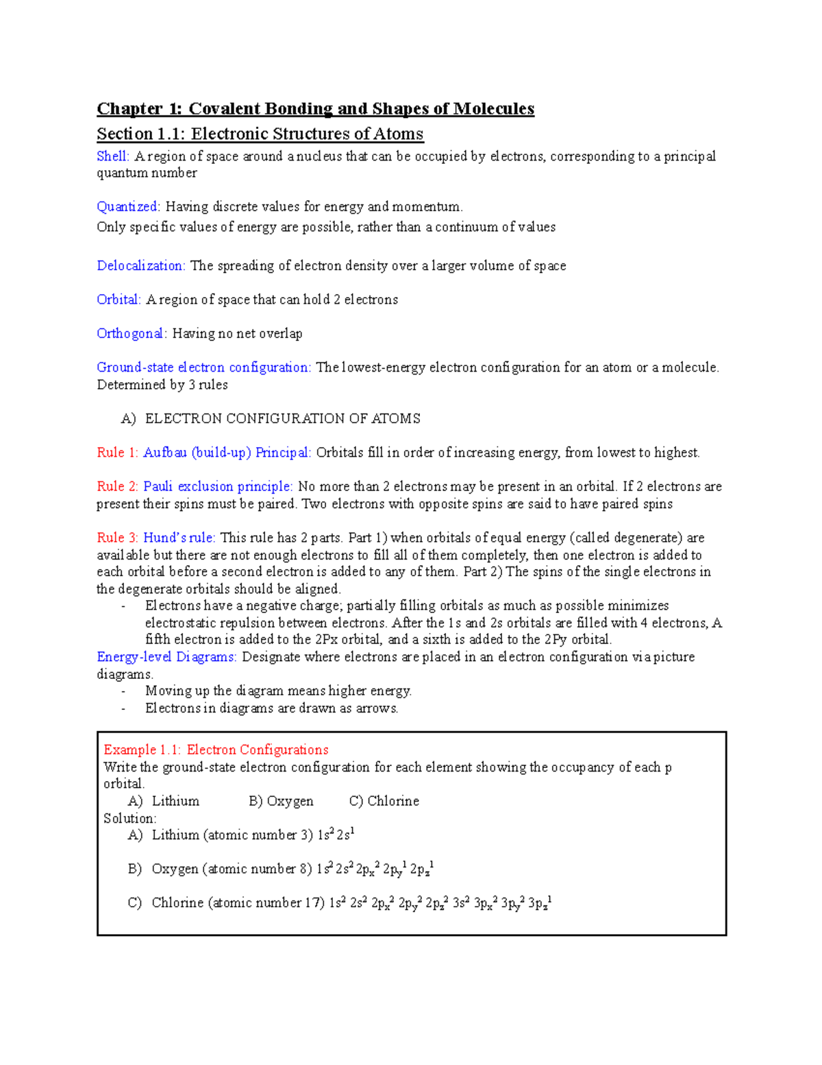 Organic Chemisty Chapter 1, Section 1 - Chapter 1: Covalent Bonding and ...