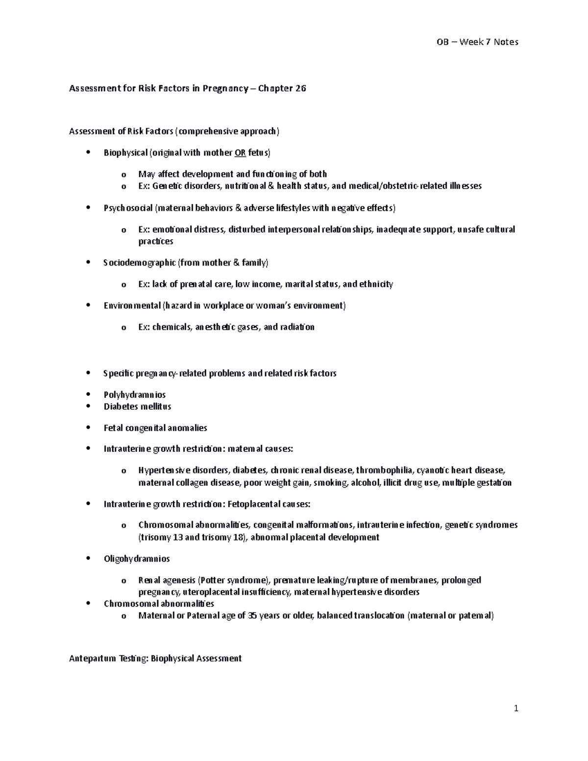 OB Lecture Notes - Week 7 - OB – Week 7 Notes Assessment for Risk ...