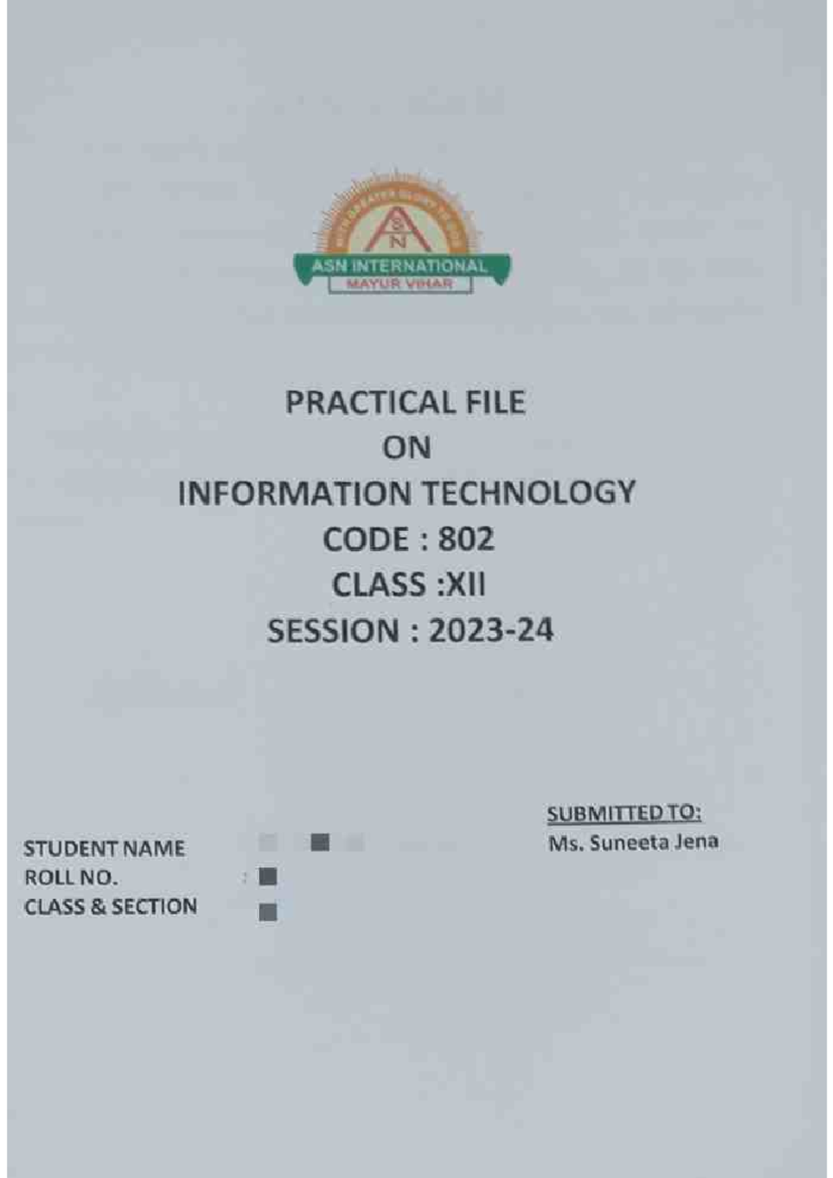 IT practical file - NZ ASN INTERNATIONAL MAYUR VIHAR PRACTICAL FILE ON ...