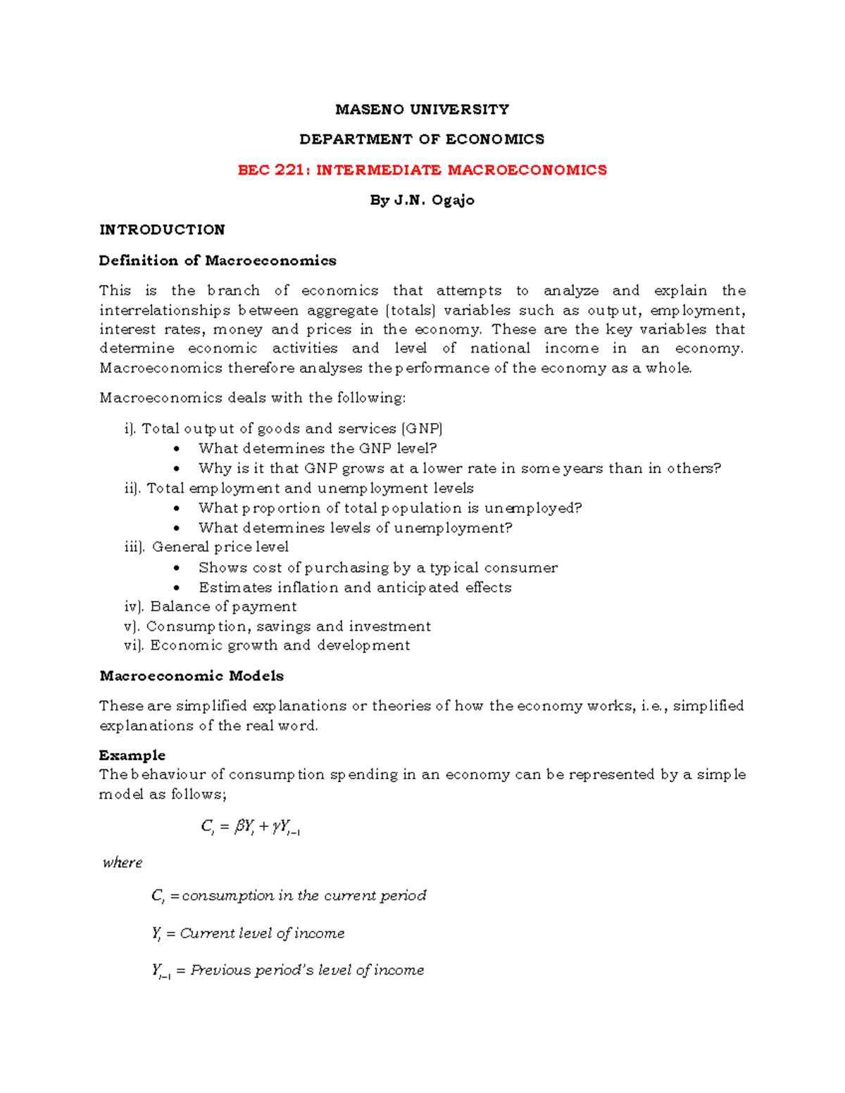 BEC 221 Notes - MASENO UNIVERSITY DEPARTMENT OF ECONOMICS BEC 221 ...