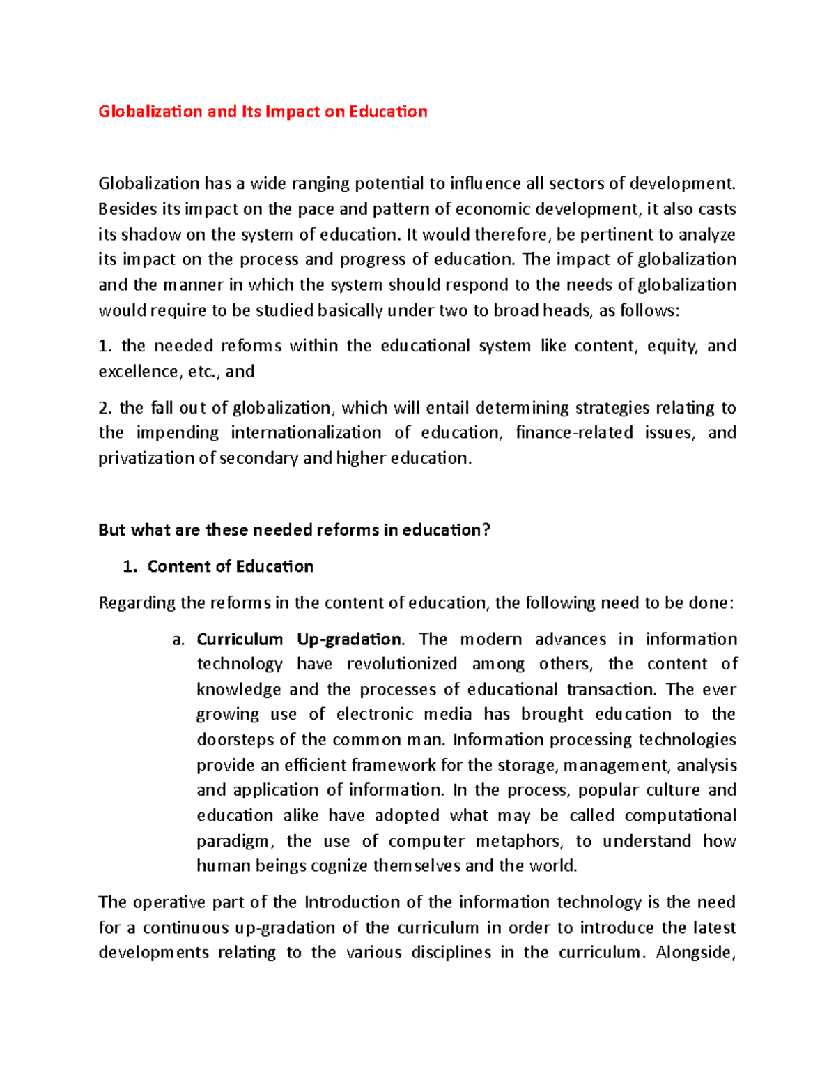 Globalization and Its Impact on Education - Globalization and Its ...