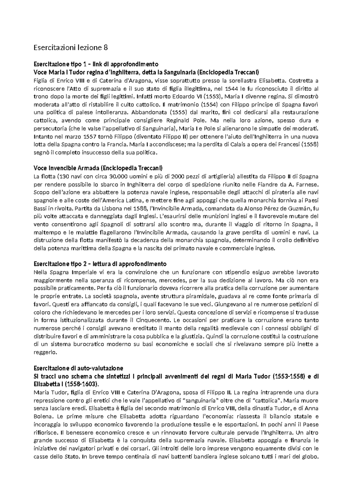 Esercitazioni lezione 8 - Costretta a riconoscere l'Atto di supremazia ...