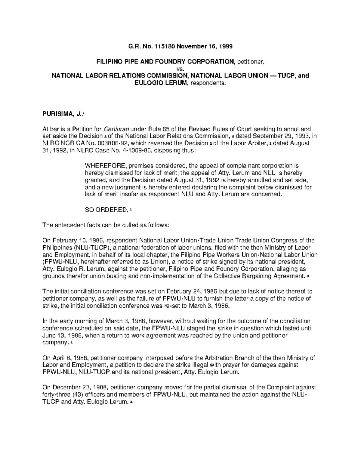 Filipino Pipe vs. NLRC case that can be reviewed - G. No. 115180 ...