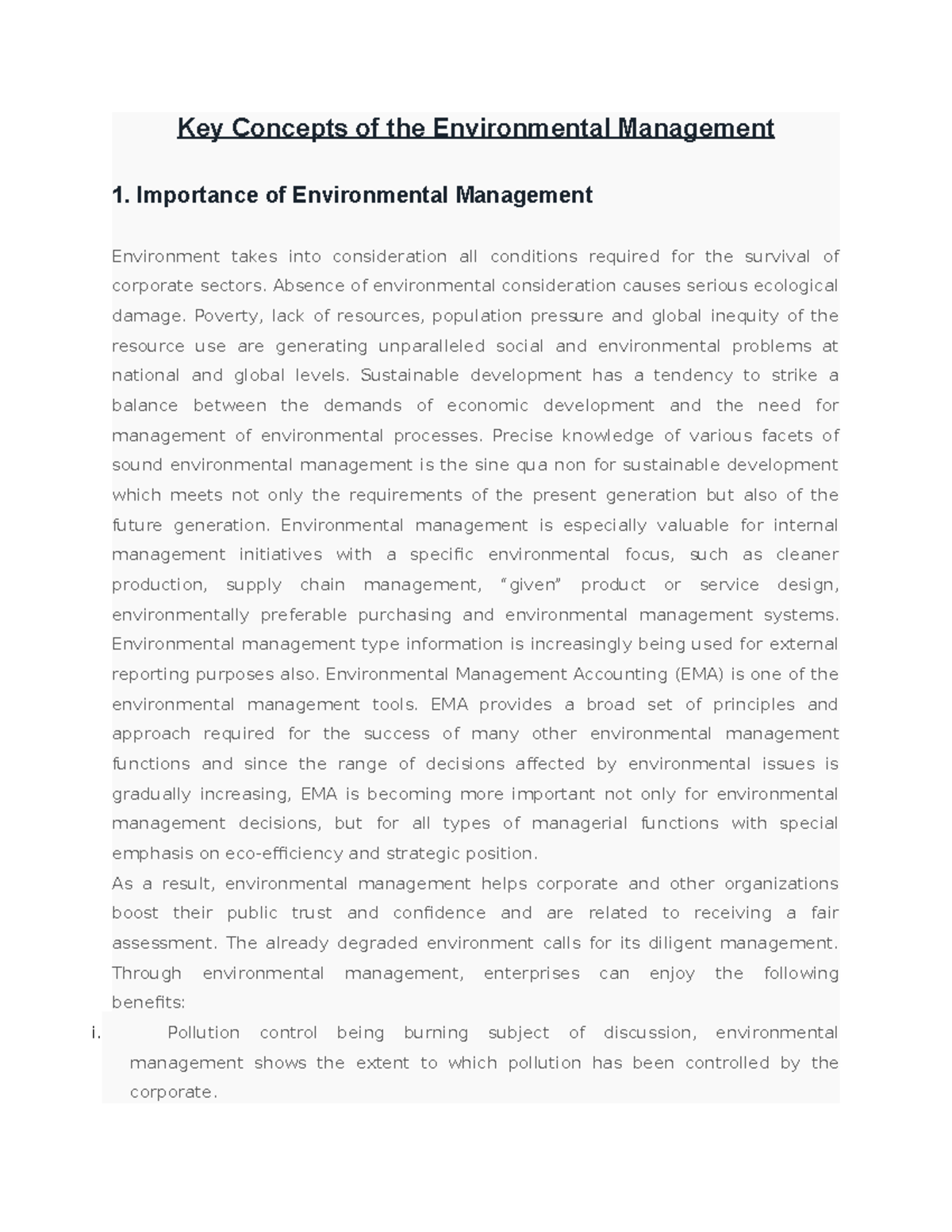 Environmental Management Key Important Concept - Key Concepts of the ...