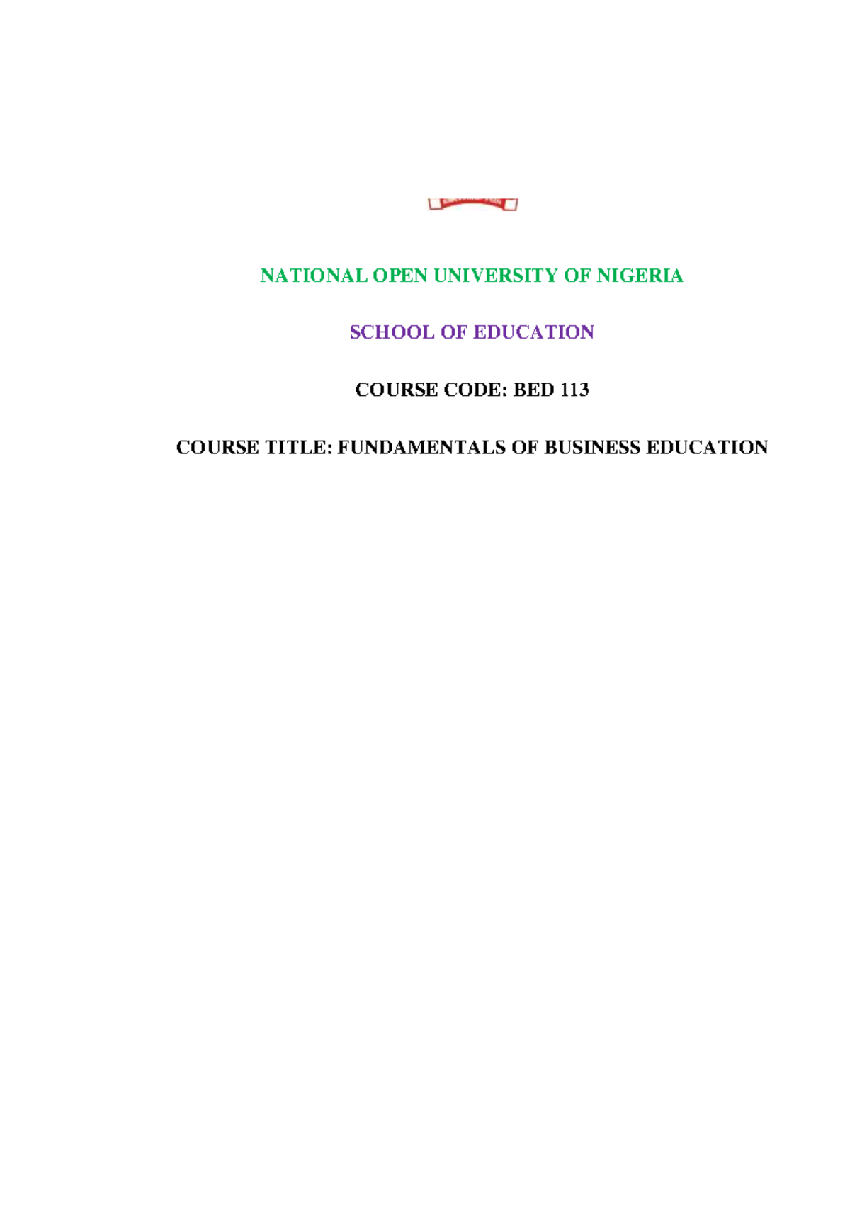 Fundamentals OF Business Education - NATIONAL OPEN UNIVERSITY OF ...