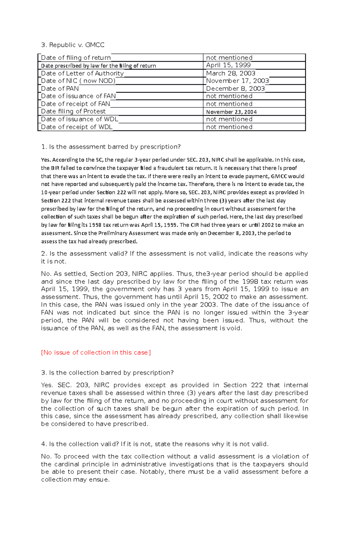 case digest to republic of the philiippes - Republic v. GMCC Date of ...