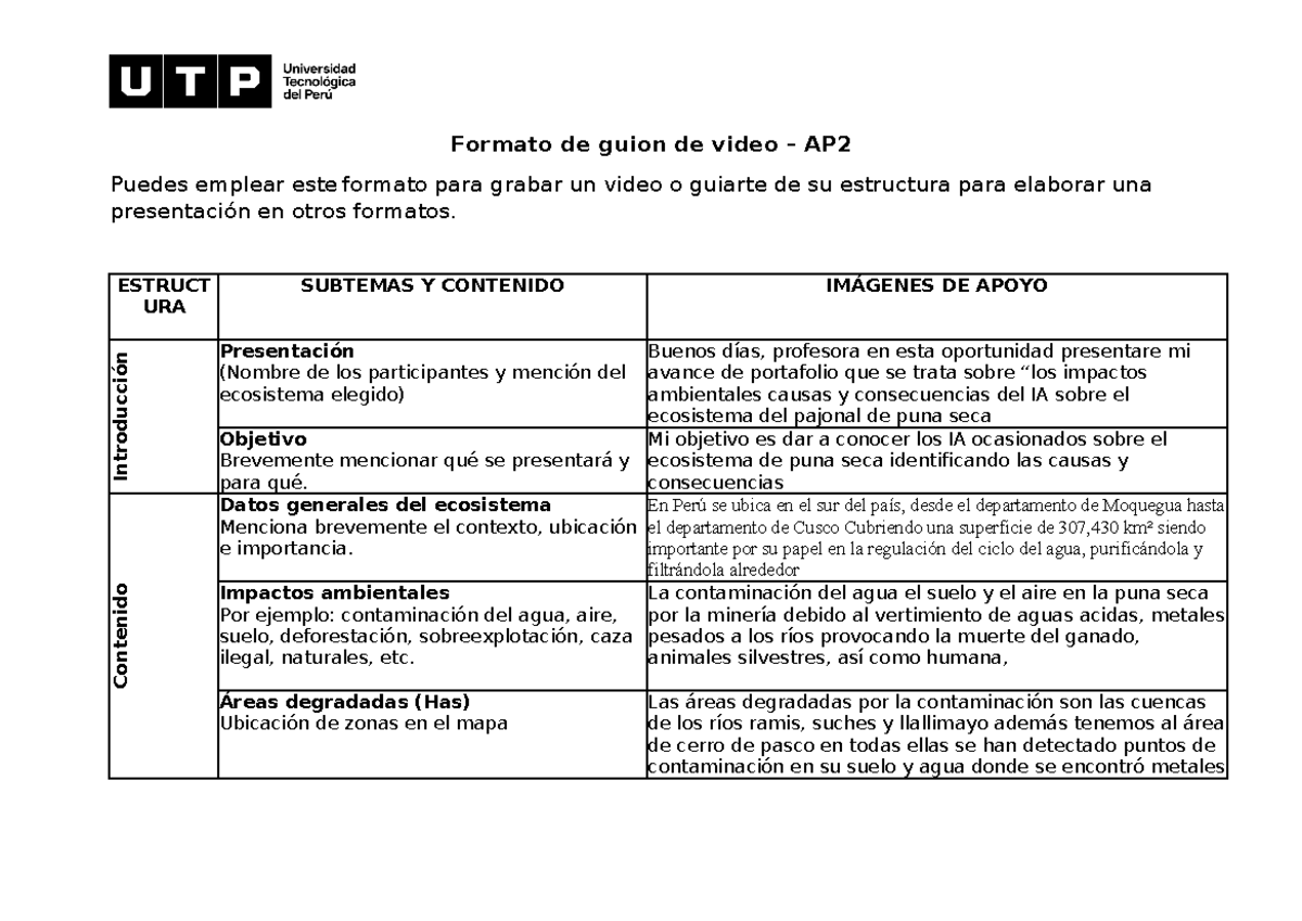 AP2 - Formato de guion de video – AP Puedes emplear este formato para ...