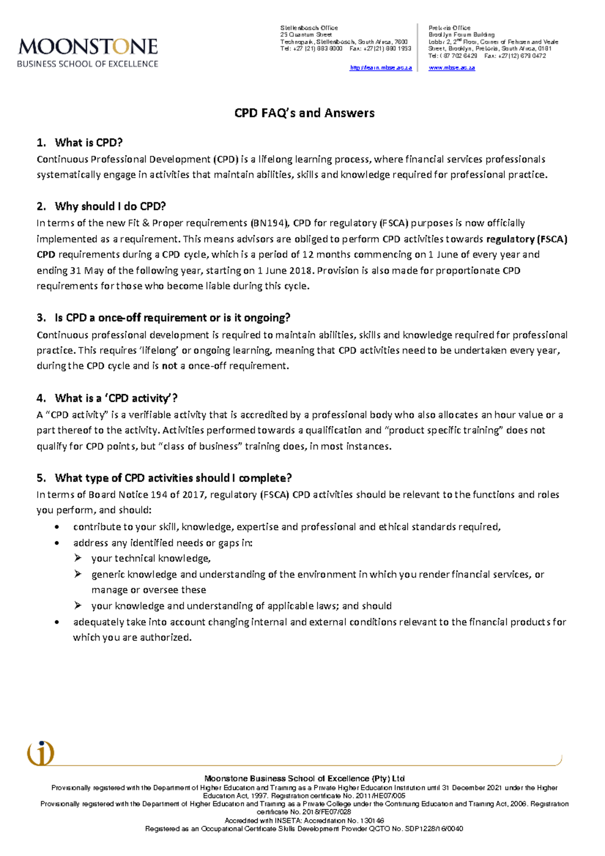 CPD-FAQ-Document - SUMMARIZED NOTES - Moonstone Business School of ...