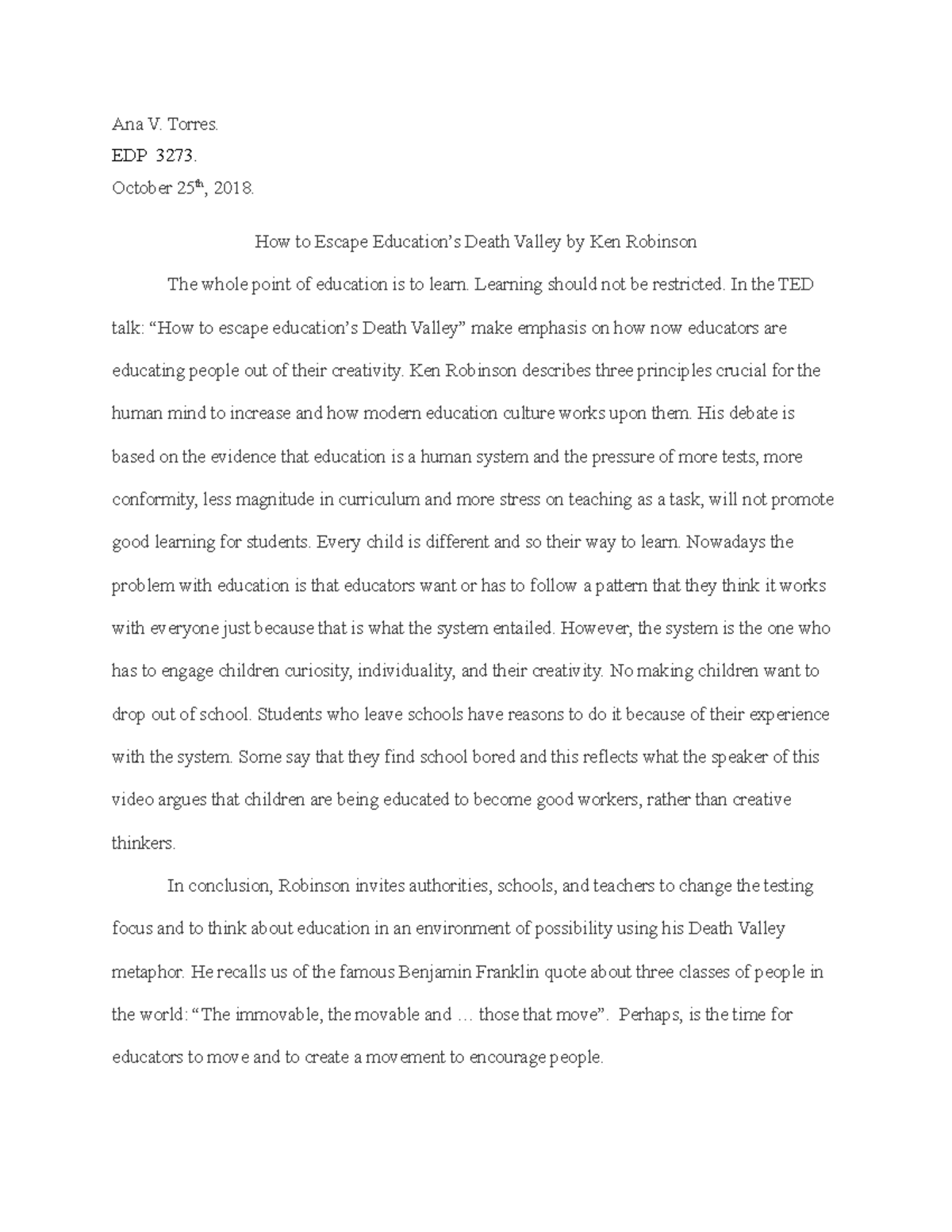 TED TALK - A Ted Talk reflection related with what is taught during ...