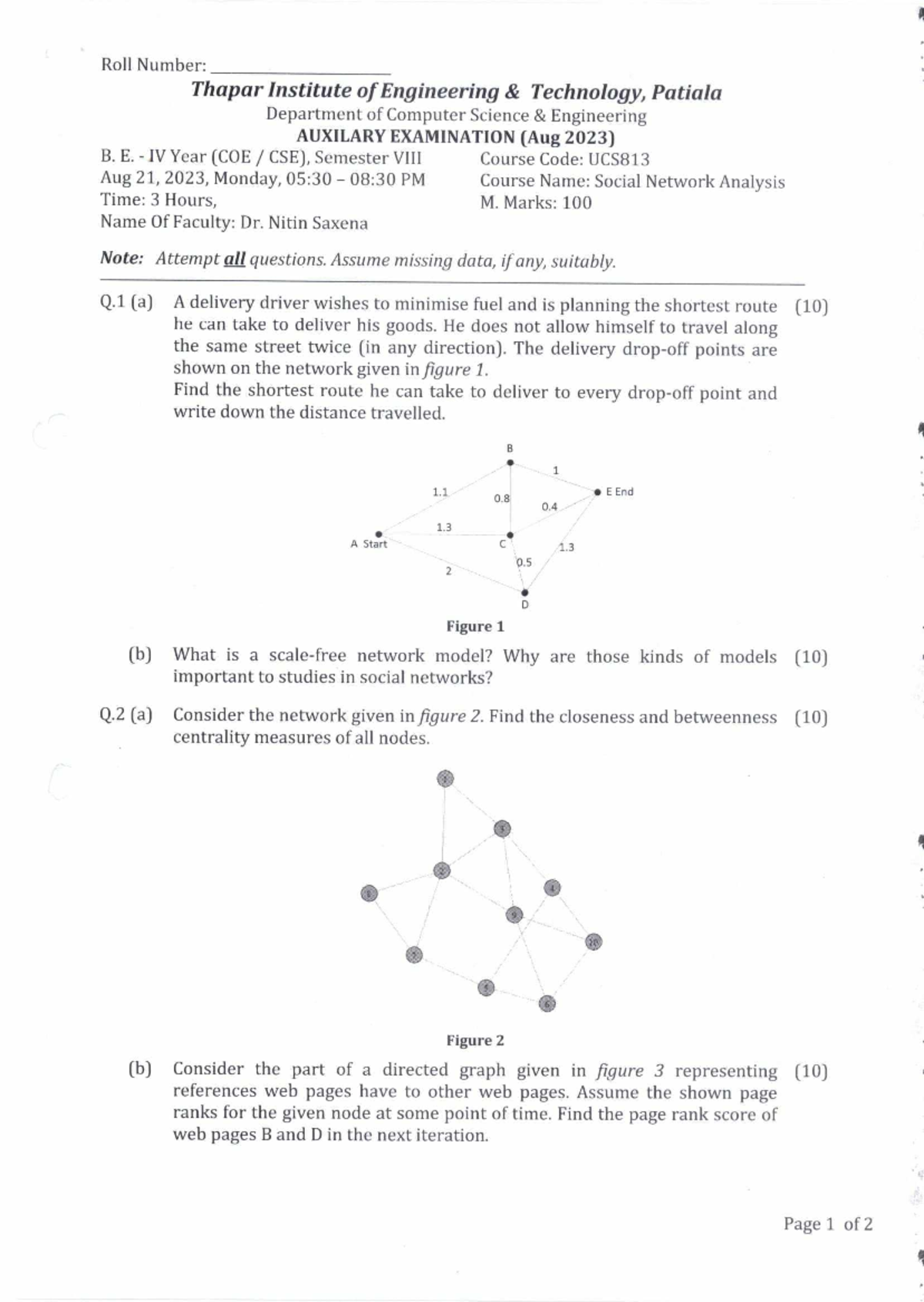 UCS813 - Preveious Year Exam - Roll Number: Thapar Institute of ...