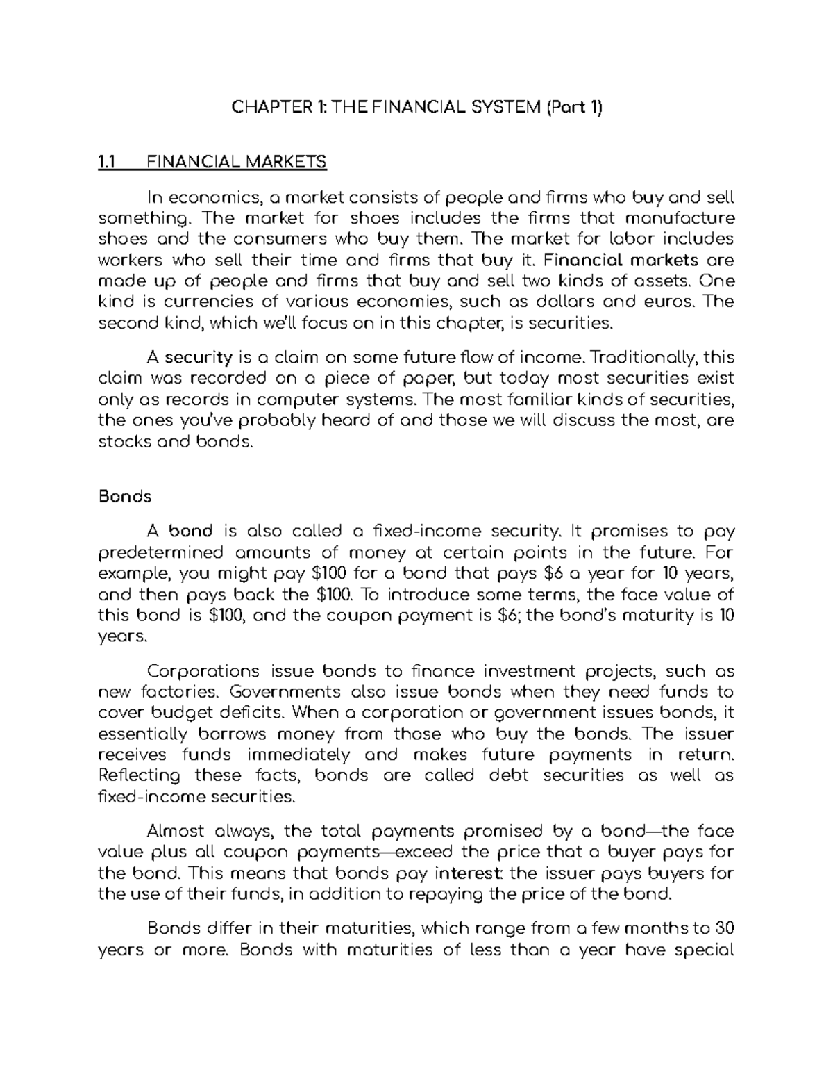 Chapter 1 The Financial System (Part 1) - CHAPTER 1: THE FINANCIAL ...