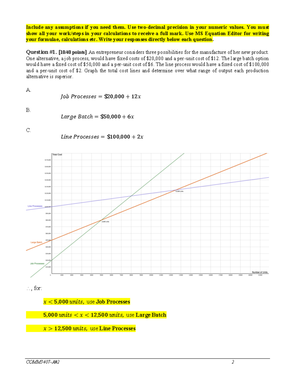 Assignment #2 - Include any assumptions if you need them. Use two ...