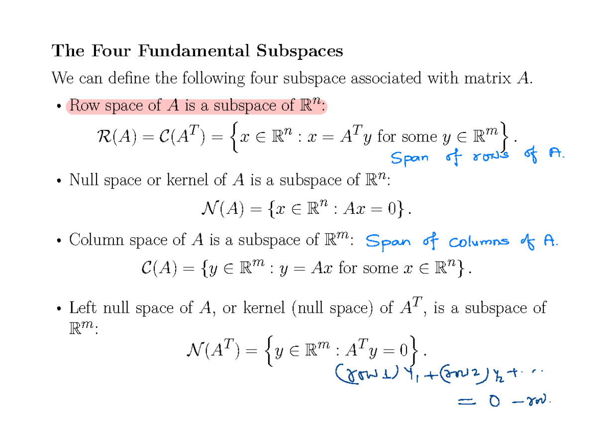 BW16 F22 Annotated (1)-2-6 - The Four Fundamental Subspaces We can define the following four ...