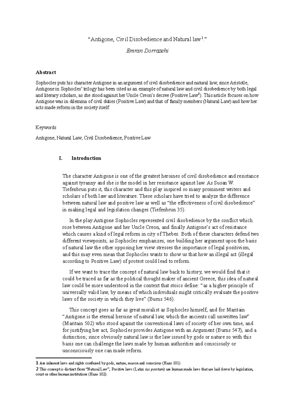 Antigone, civil disobedience, natural law - “Antigone, Civil ...