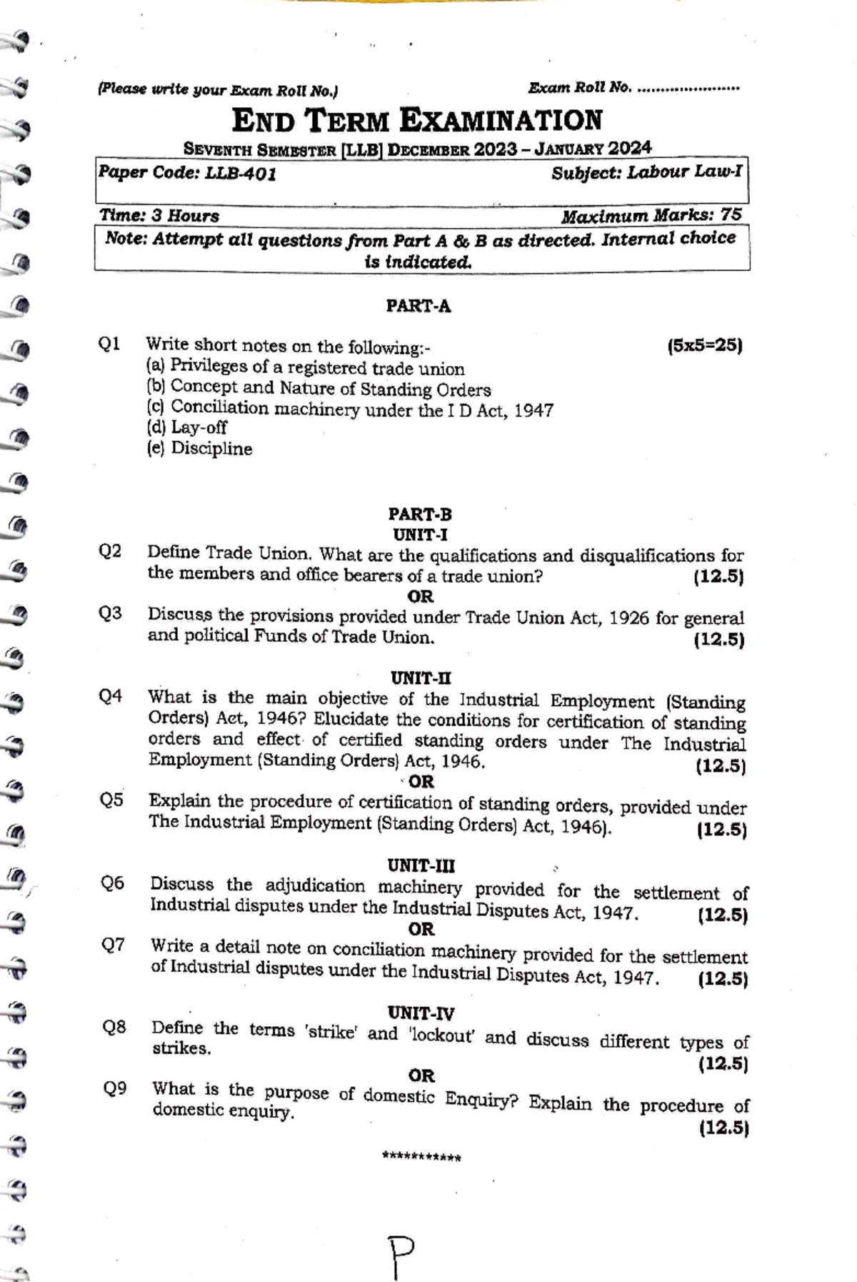 7th sem previous year pprs - ,, (Pleasewrite your .Exam Roll No.) ~am ...