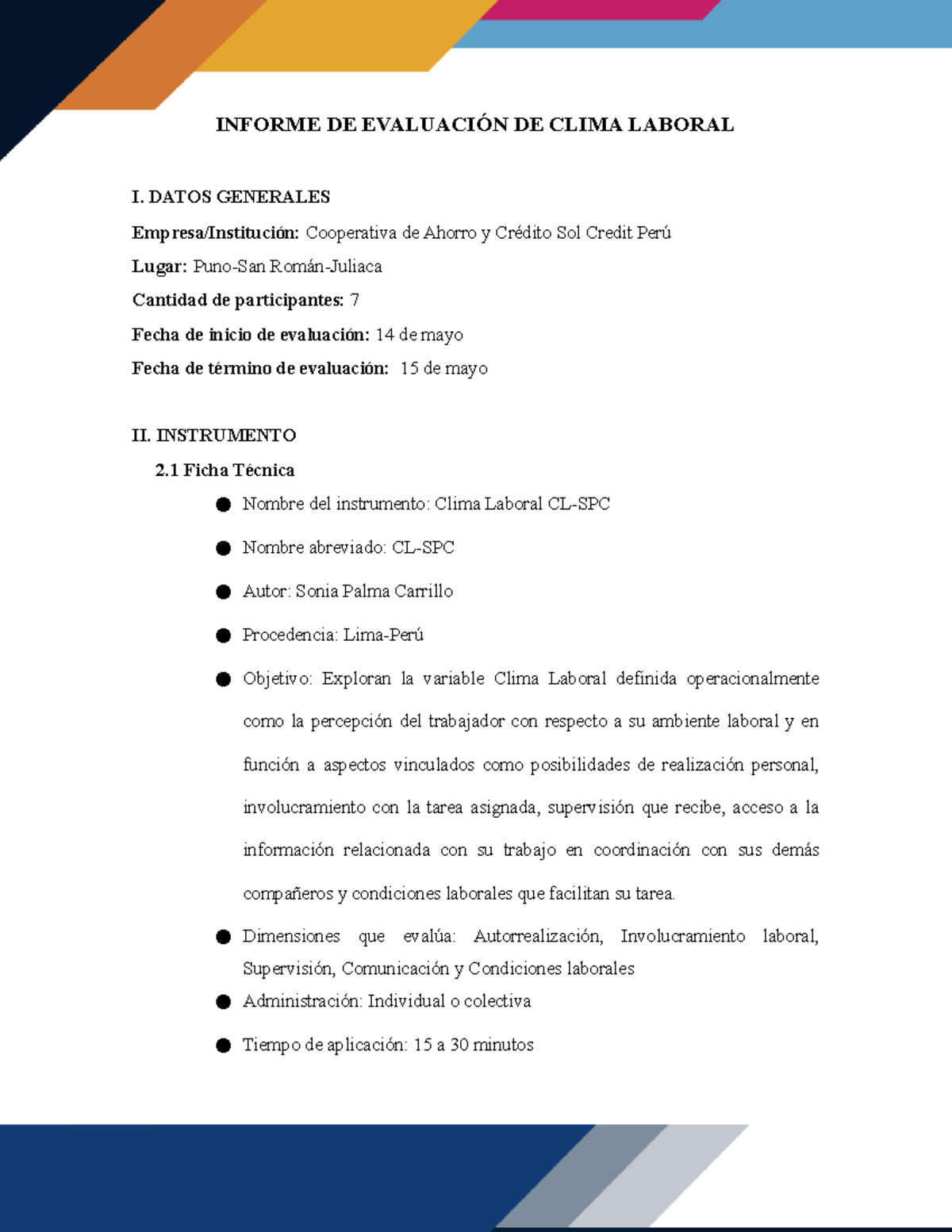 9211 1625594325 838750 - INFORME DE EVALUACIÓN DE CLIMA LABORAL I ...