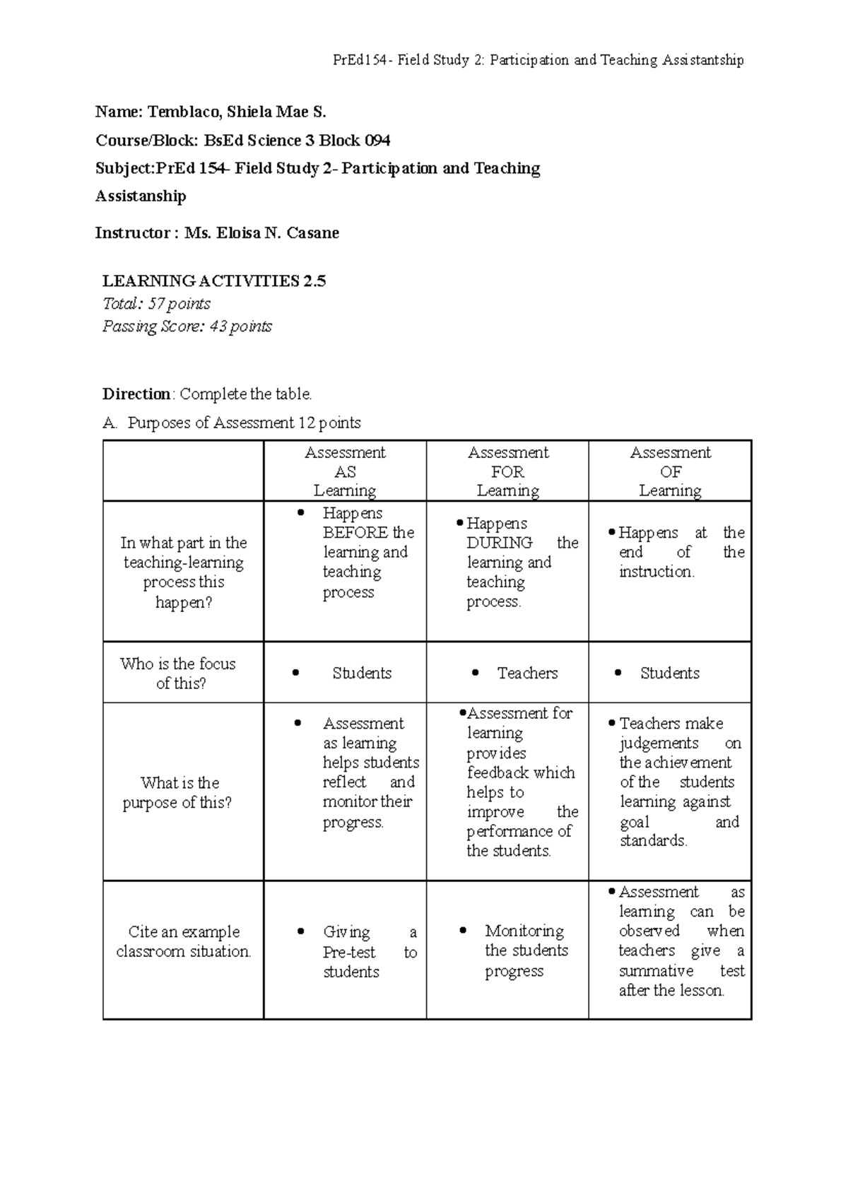Fs2 2 - For educational purposes - Name: Temblaco, Shiela Mae S. Course ...