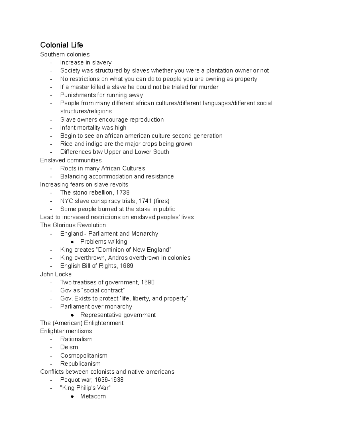 US History lecture 4 - Colonial Life - Colonial Life Southern colonies ...