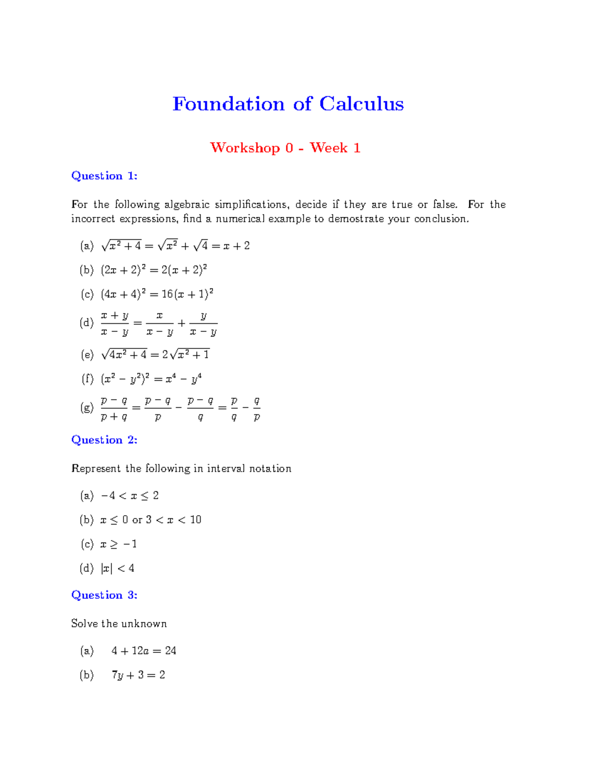 Foundations of Calculus Topic 0 Prerequisite knowledge - Foundation of ...