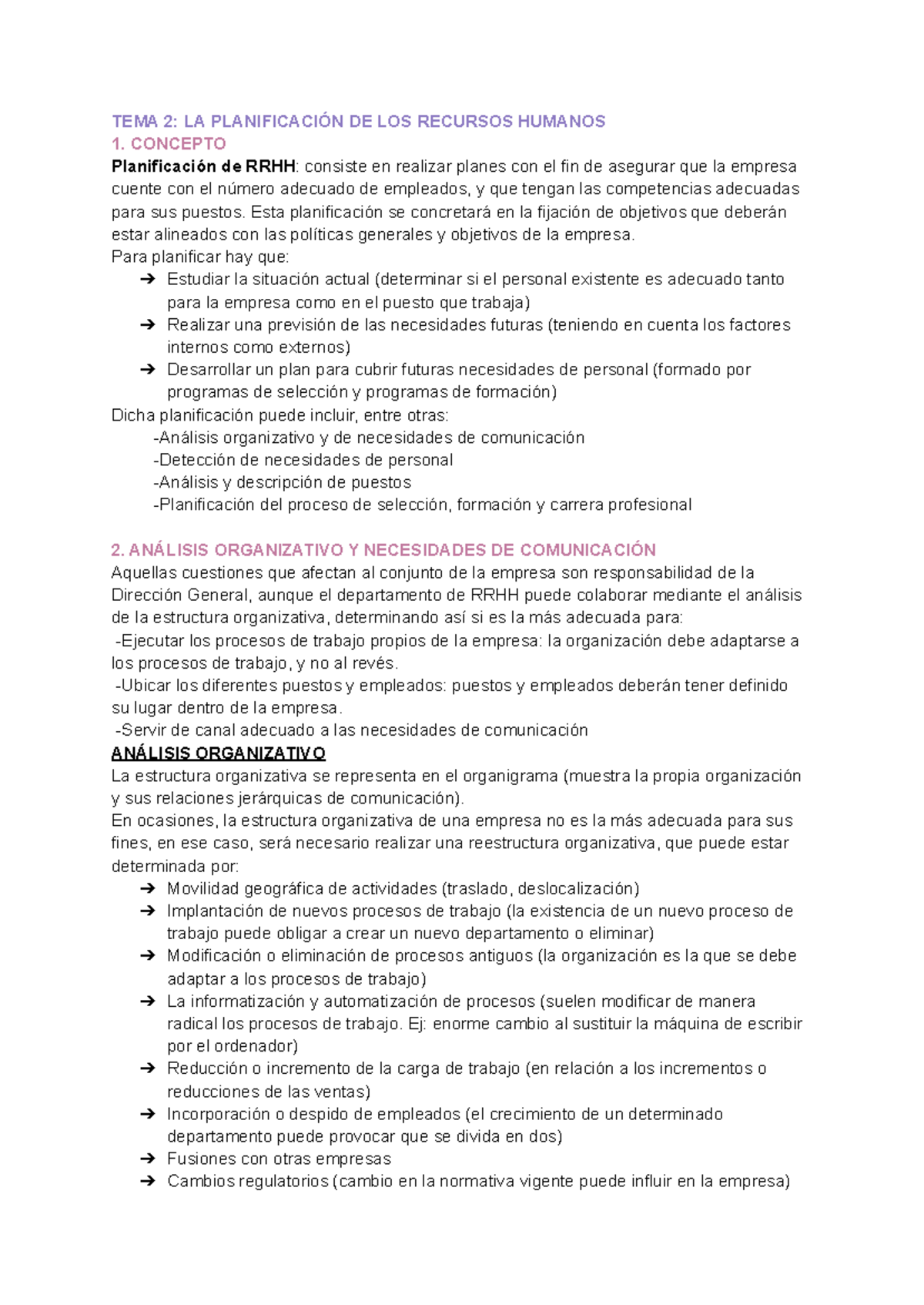 RRHH Y RSC 2 - RRHH - TEMA 2: LA PLANIFICACIÓN DE LOS RECURSOS HUMANOS 1. CONCEPTO Planificación ...