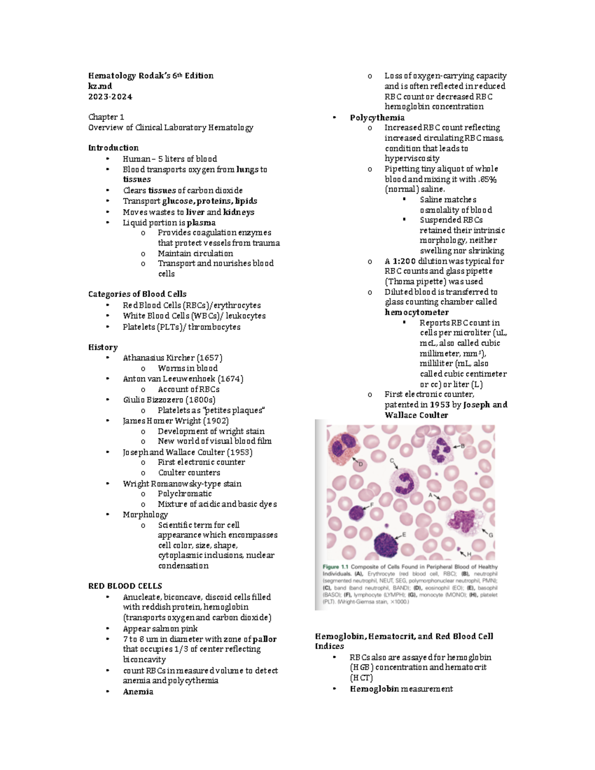 Rodak's notes - Hematology Rodak’s 6 th Edition kz 2023 - 2024 Chapter ...