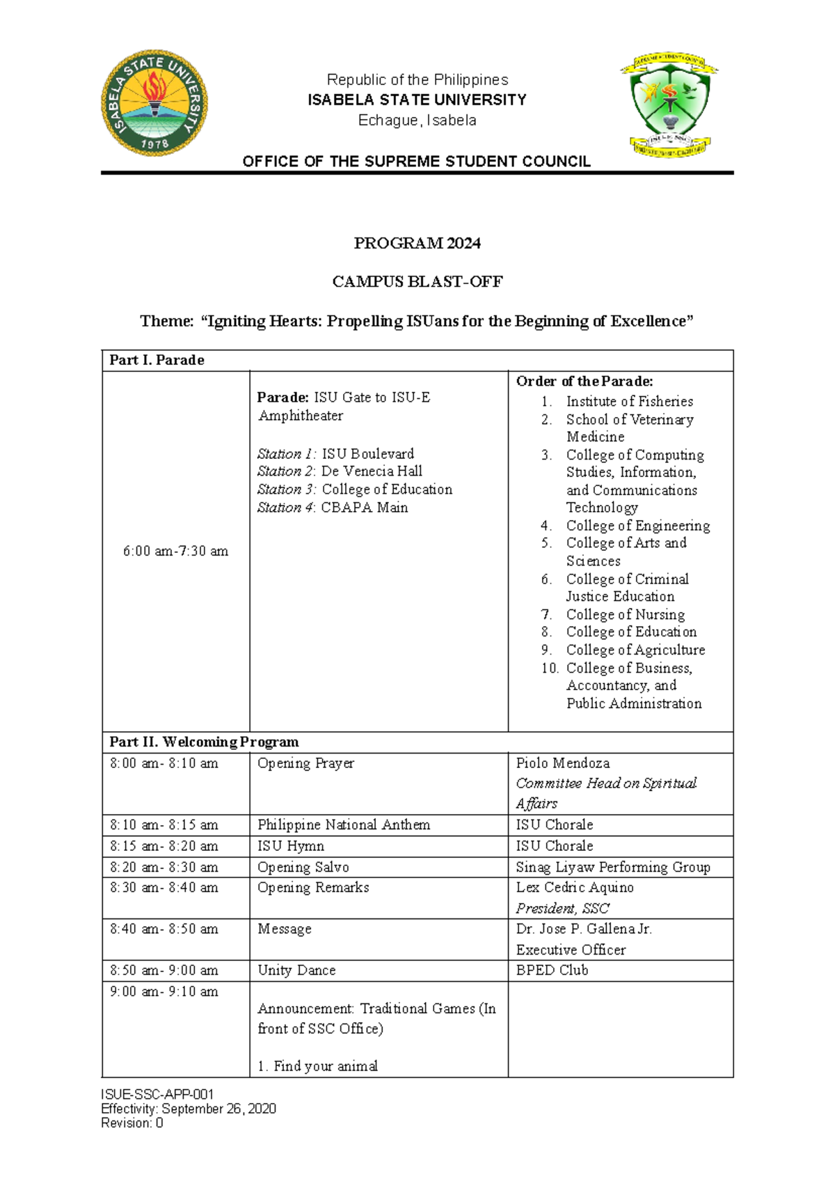 Blast OFF 2024 Program FLOW AND LIST OF Activities - ISABELA STATE ...