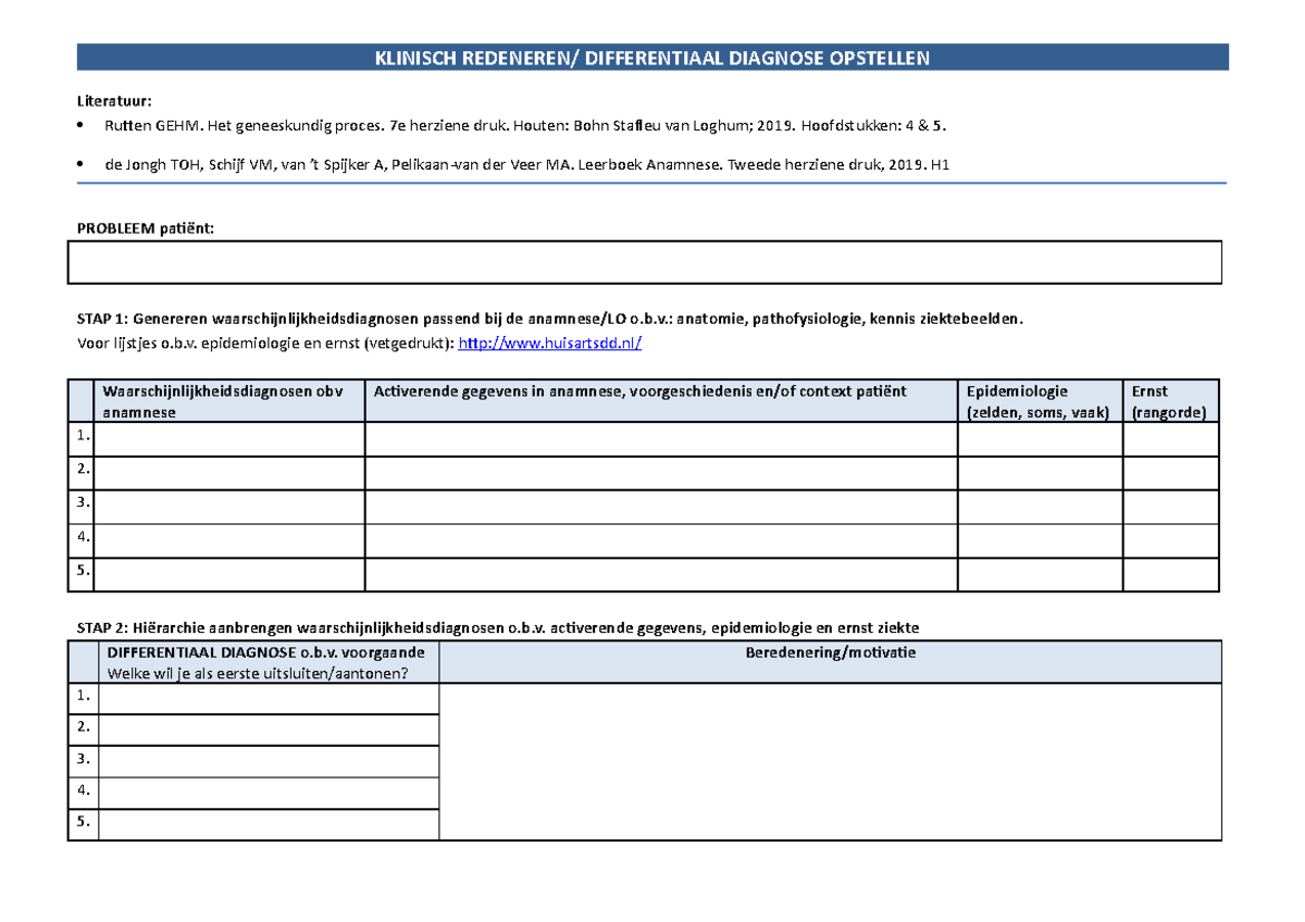 04-Formulier tbv klinisch redeneren DD opstellenv 2021 - KLINISCH ...