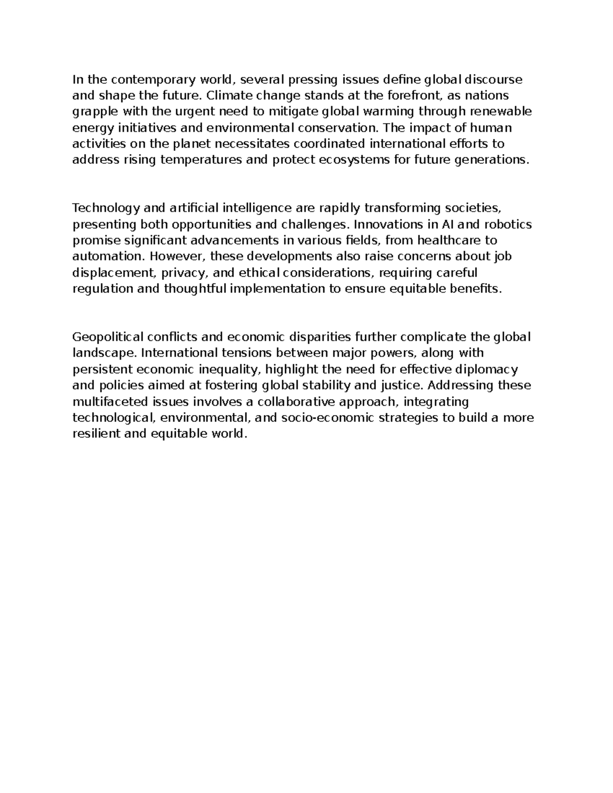 Introduction to Contemporary World - In the contemporary world, several ...