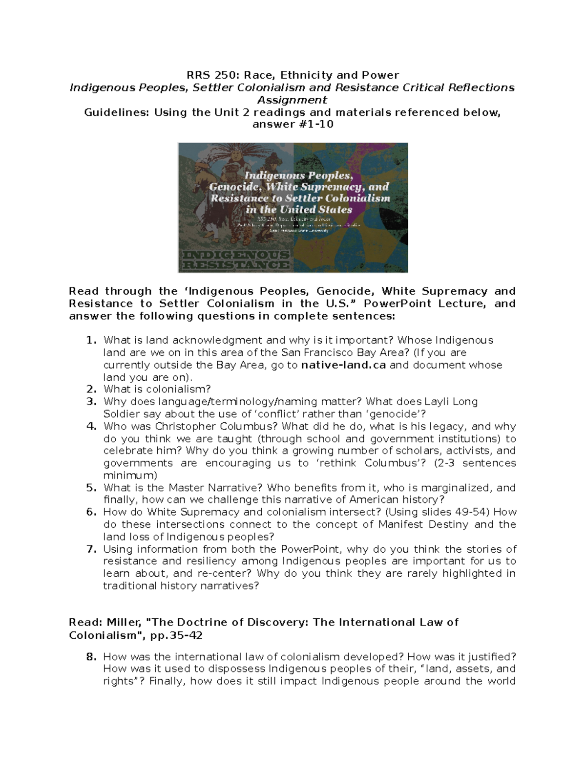 Indigenous Peoples Critical Reflections Assignments-2022 - RRS 250 ...