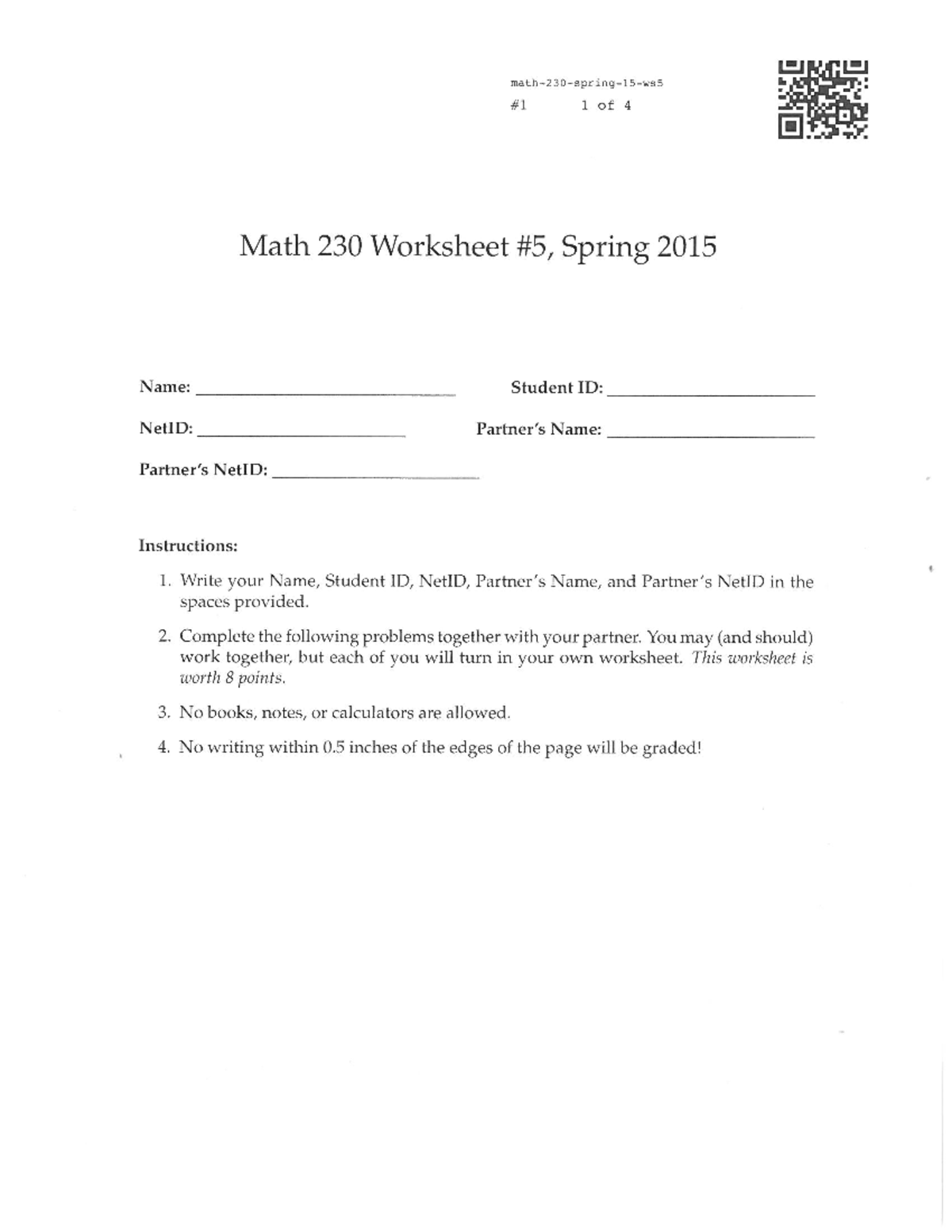 Math 230Worksheet #5, Spring 2015 5 Solutions - MATH 230 - Studocu