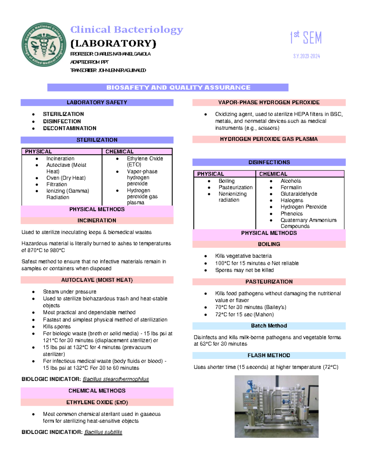 Bacte lab lesson 1 - madnsjfnsk - Clinical Bacteriology (LABORATORY ...