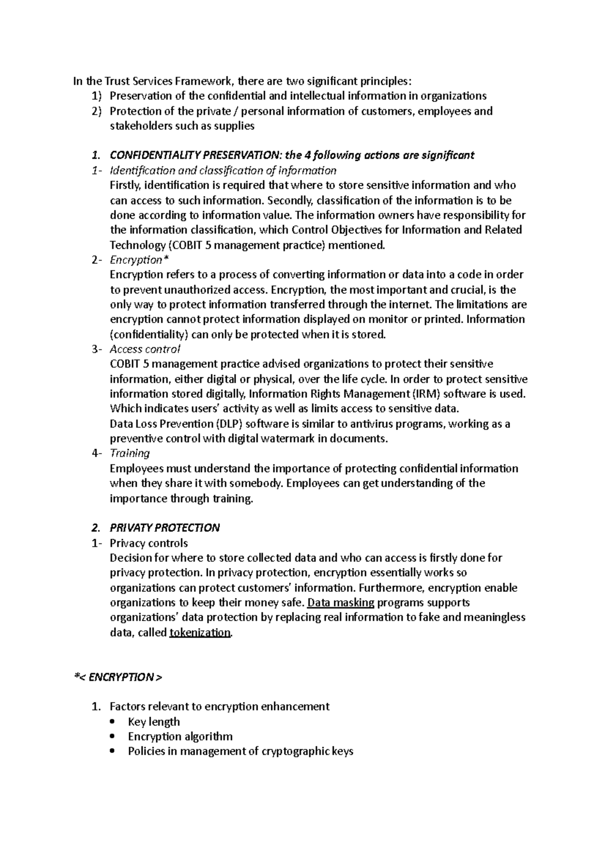 WEEK6 CH8 Summary - In the Trust Services Framework, there are two ...