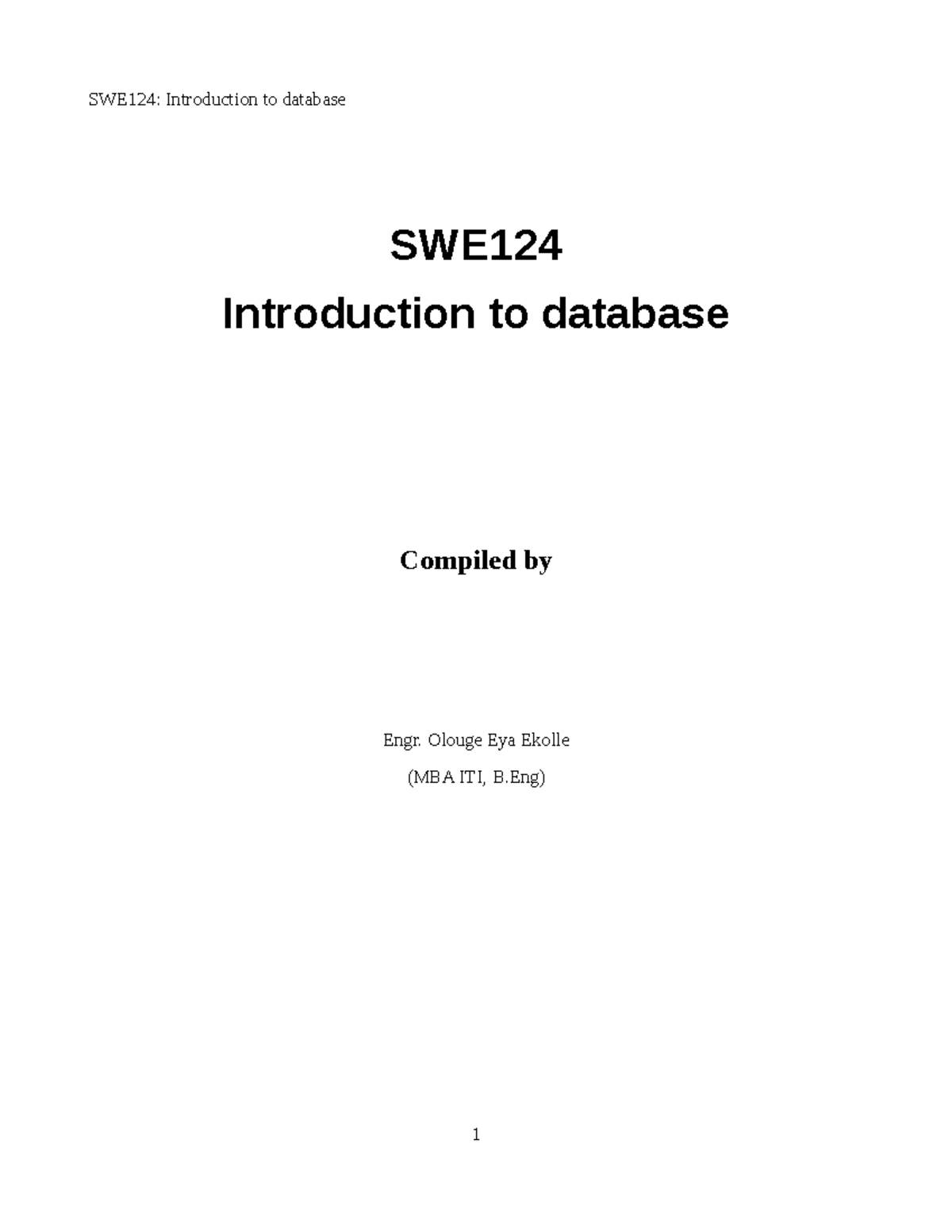 Hibmat - SWE124 Introduction to database - Unit 1 - SWE Introduction to ...