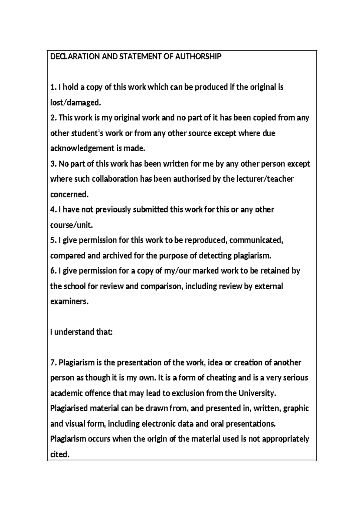 Declaration Form - DECLARATION AND STATEMENT OF AUTHORSHIP I hold a ...
