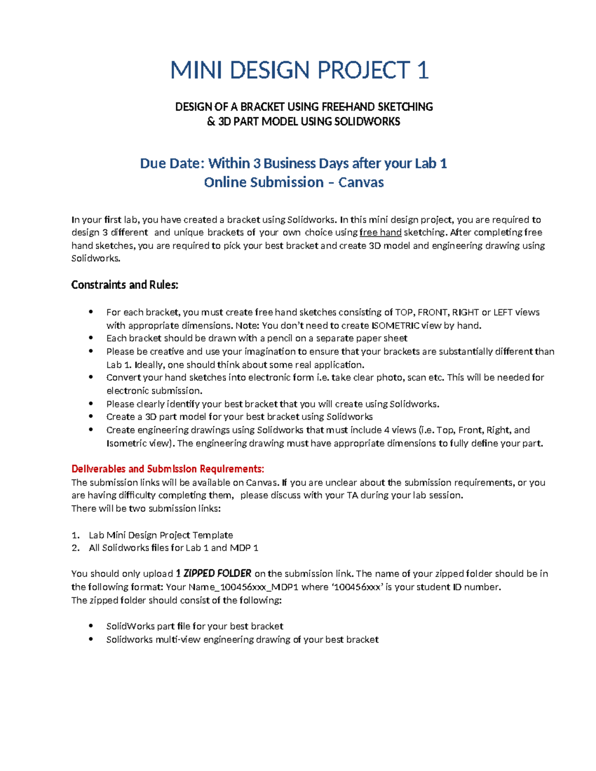 MINI Design Project 1 - MINI DESIGN PROJECT 1 DESIGN OF A BRACKET USING ...