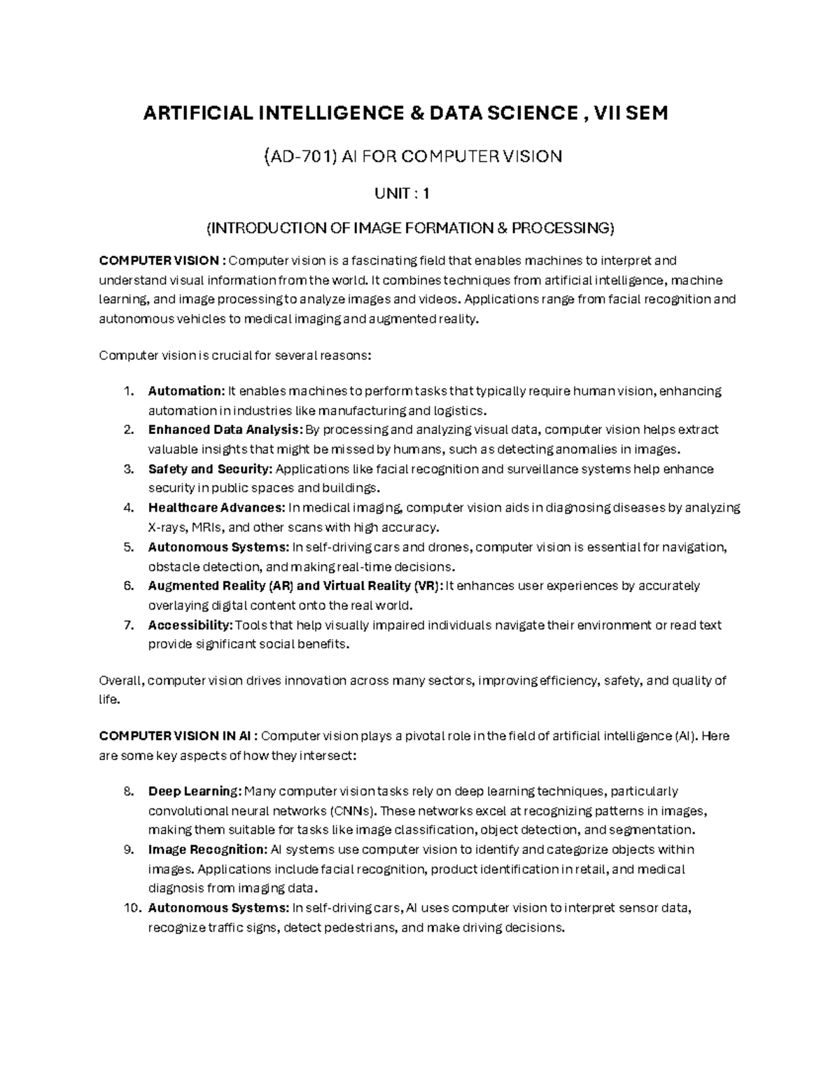 AICV UNIT 1 VII SEM - AICV unit 1 - ARTIFICIAL INTELLIGENCE & DATA ...