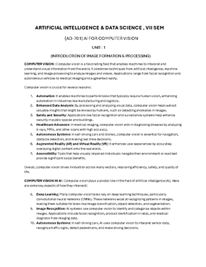 UNIT-3 AICV VII AIDS - AICV UNIT 3 - UNIT : 3 FEATURE-BASED ALIGNMENT & MOTION EXTIMATION: - Studocu