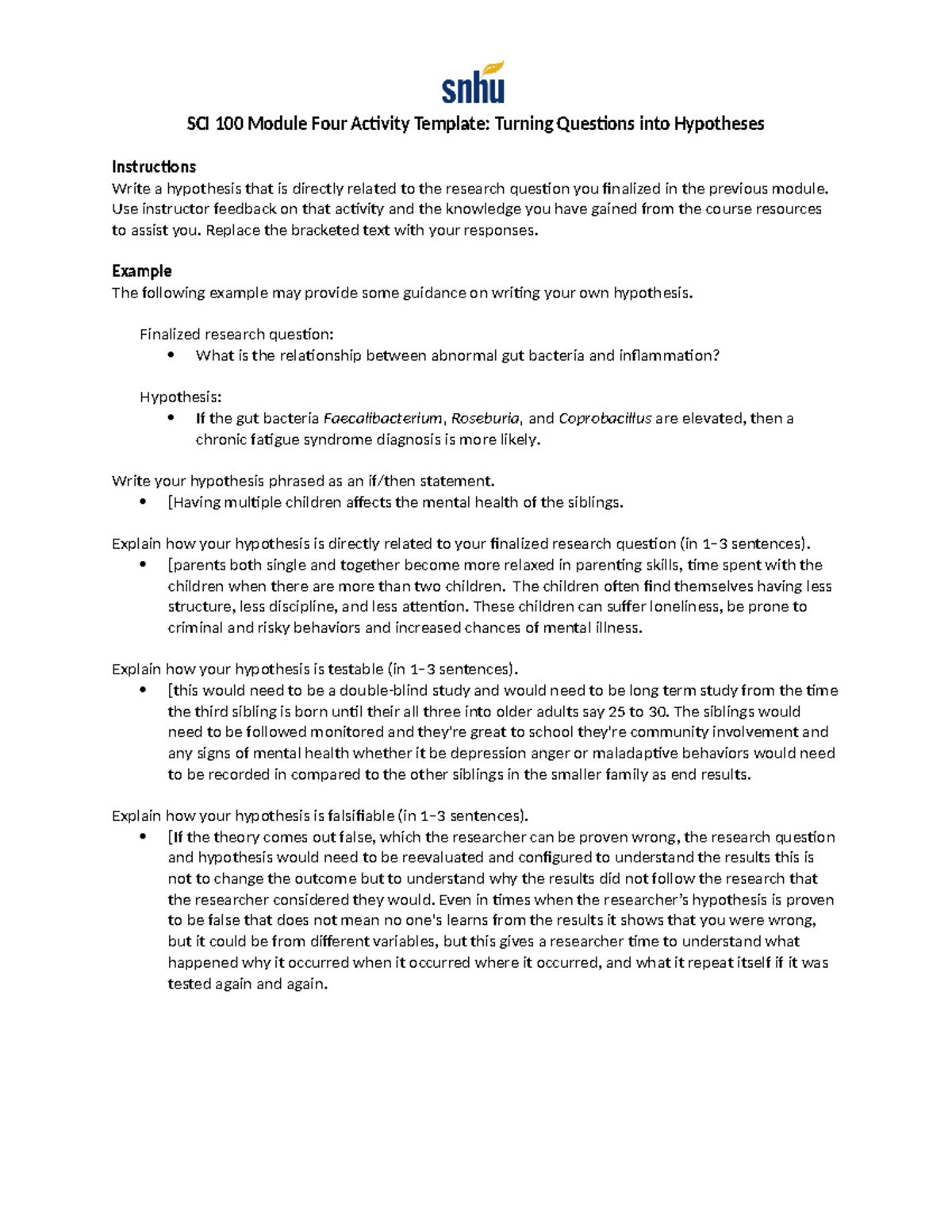 SCI 100 Module Four Activity Template - Use instructor feedback on that ...
