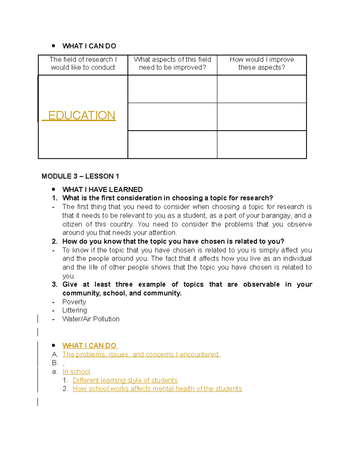 PR 1 Pendings - Practical Research assignments - WHAT I CAN DO The ...