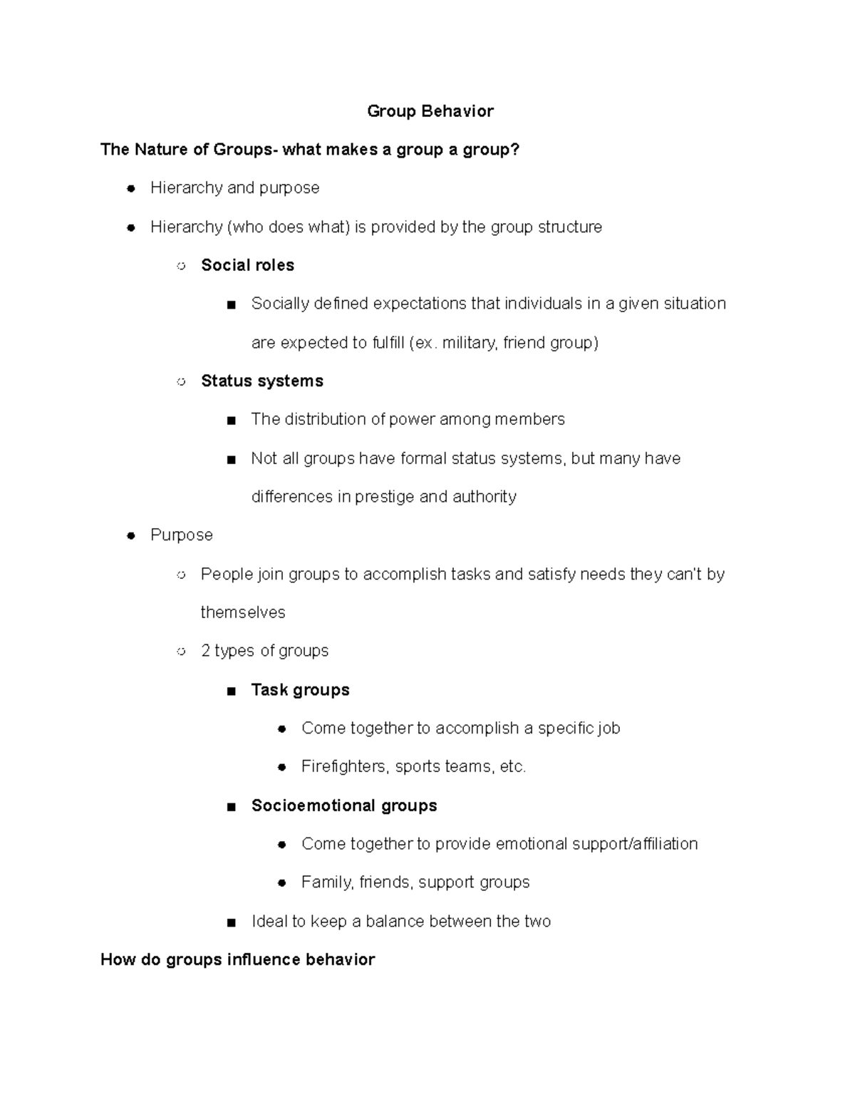 Soc Psych Week 12 + 13 Notes - Group Behavior The Nature of Groups ...