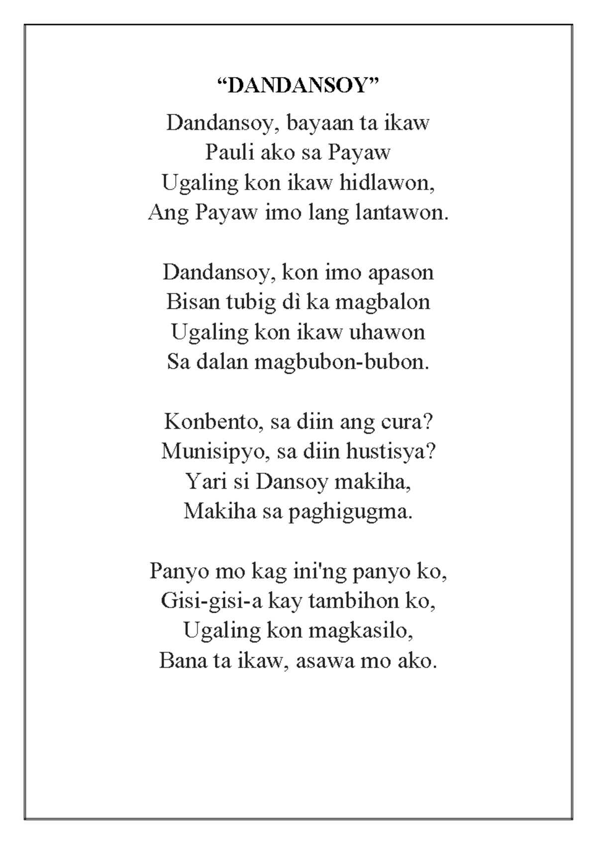 Kharl project - NICE - “DANDANSOY” Dandansoy, bayaan ta ikaw Pauli ako ...