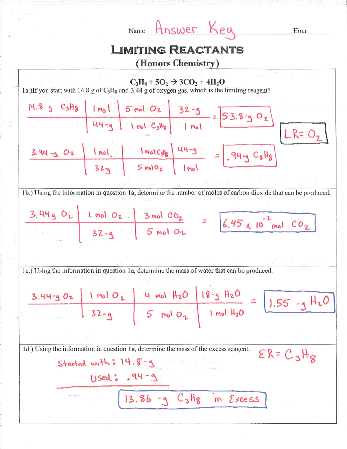 Key limiting reactants - CHM 3130 - Studocu