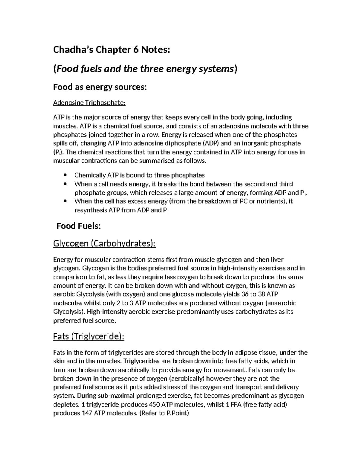 Chapter 6 Notes- Energy Systems - Chadha’s Chapter 6 Notes: (Food fuels ...