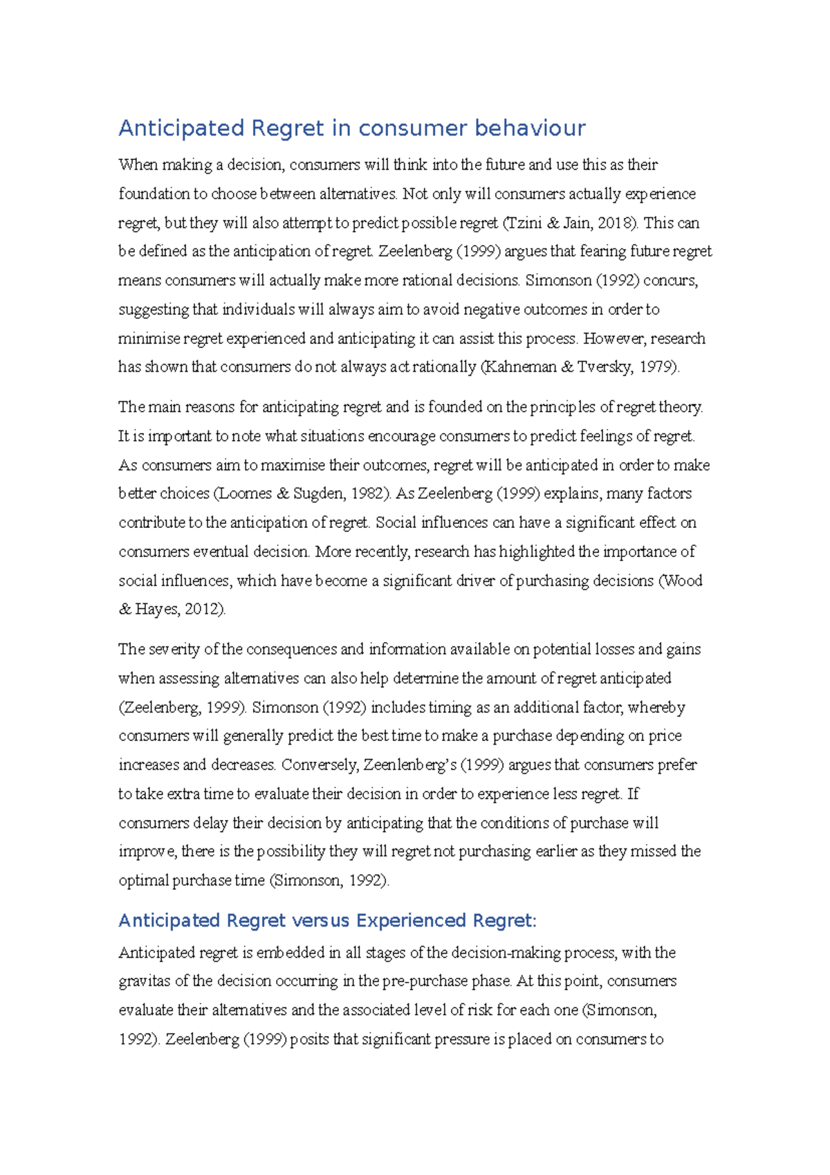 Anticipated Regret in consumer behaviour - Not only will consumers ...