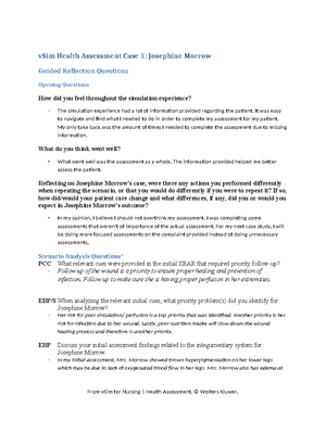 Edith VSIM 2 - Vsims Assignment - vSim Health Assessment Case 9: Edith ...