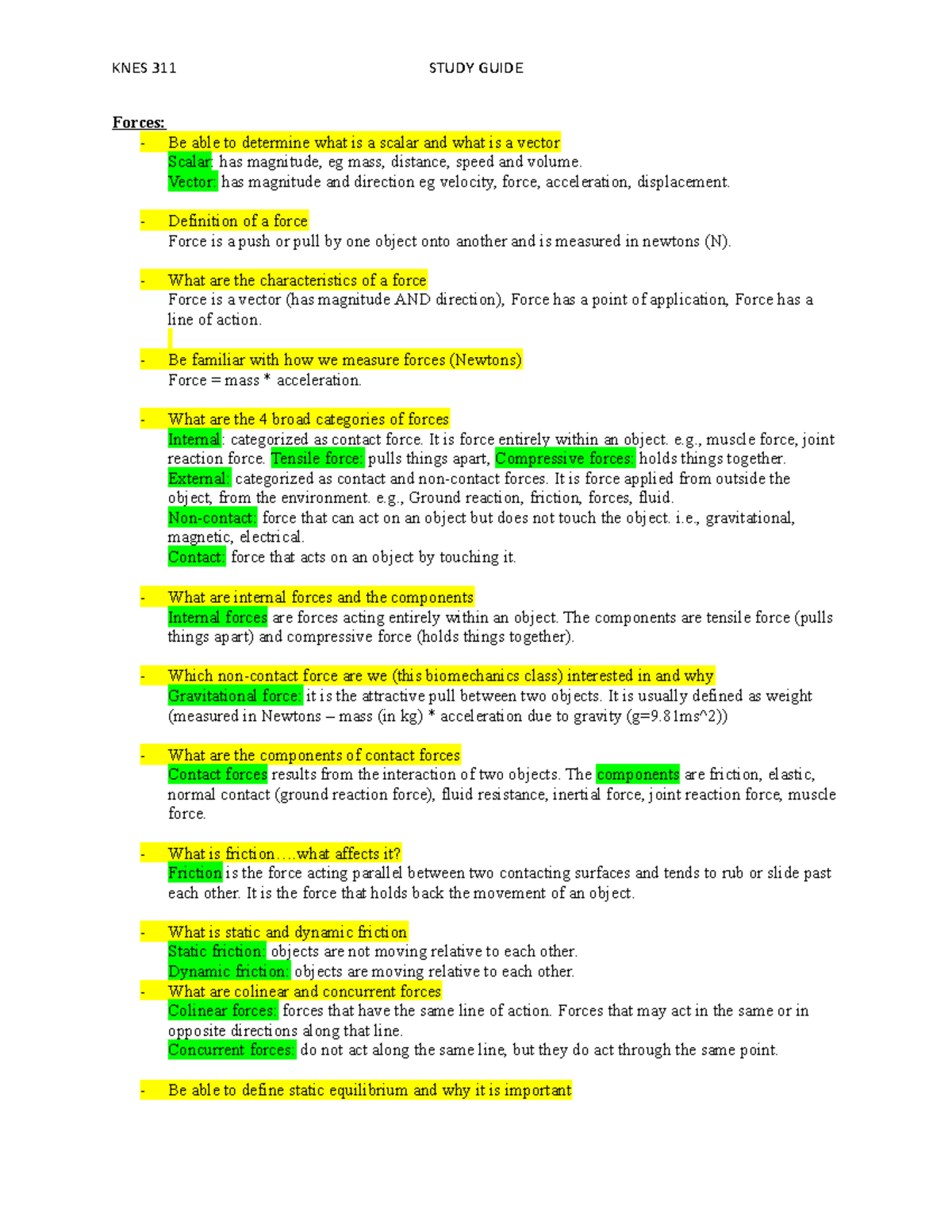 Forces Study Guide - THIS IS SUMMARIZED MATERIAL FOR THE NOTES. - KNES ...