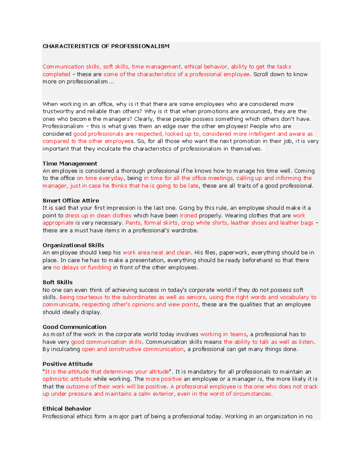 Characteristics OF Professionalism - CHARACTERISTICS OF PROFESSIONALISM ...